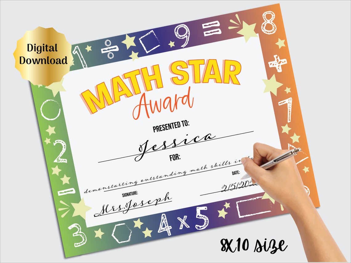 Math Star Certificate Template, Math Star Award of Recognition ...