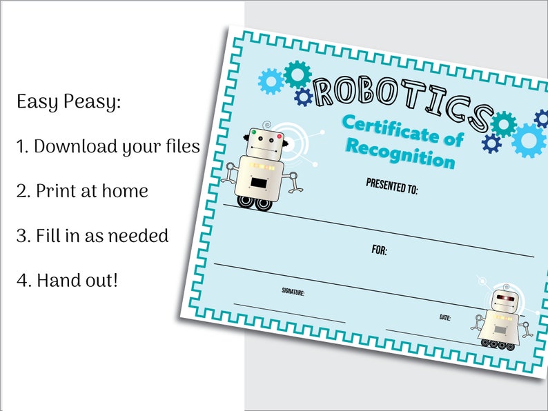 Robotics Certificate of Completion and Robotics Certificate of Recognition Printable, Robotics ...