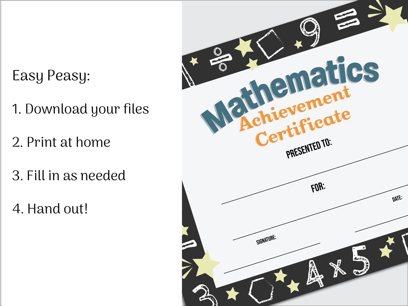 Math Certificate Award of Recognition Template, Editable PDF Digital ...