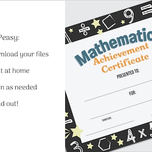 Math Certificate Award of Recognition Template, Editable PDF Digital ...
