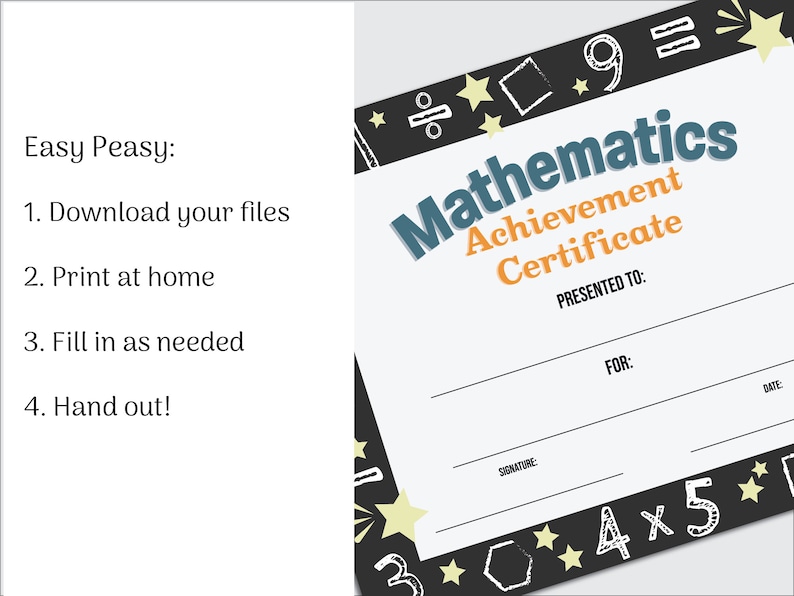 Math Certificate Award of Recognition Template, Editable PDF Digital ...