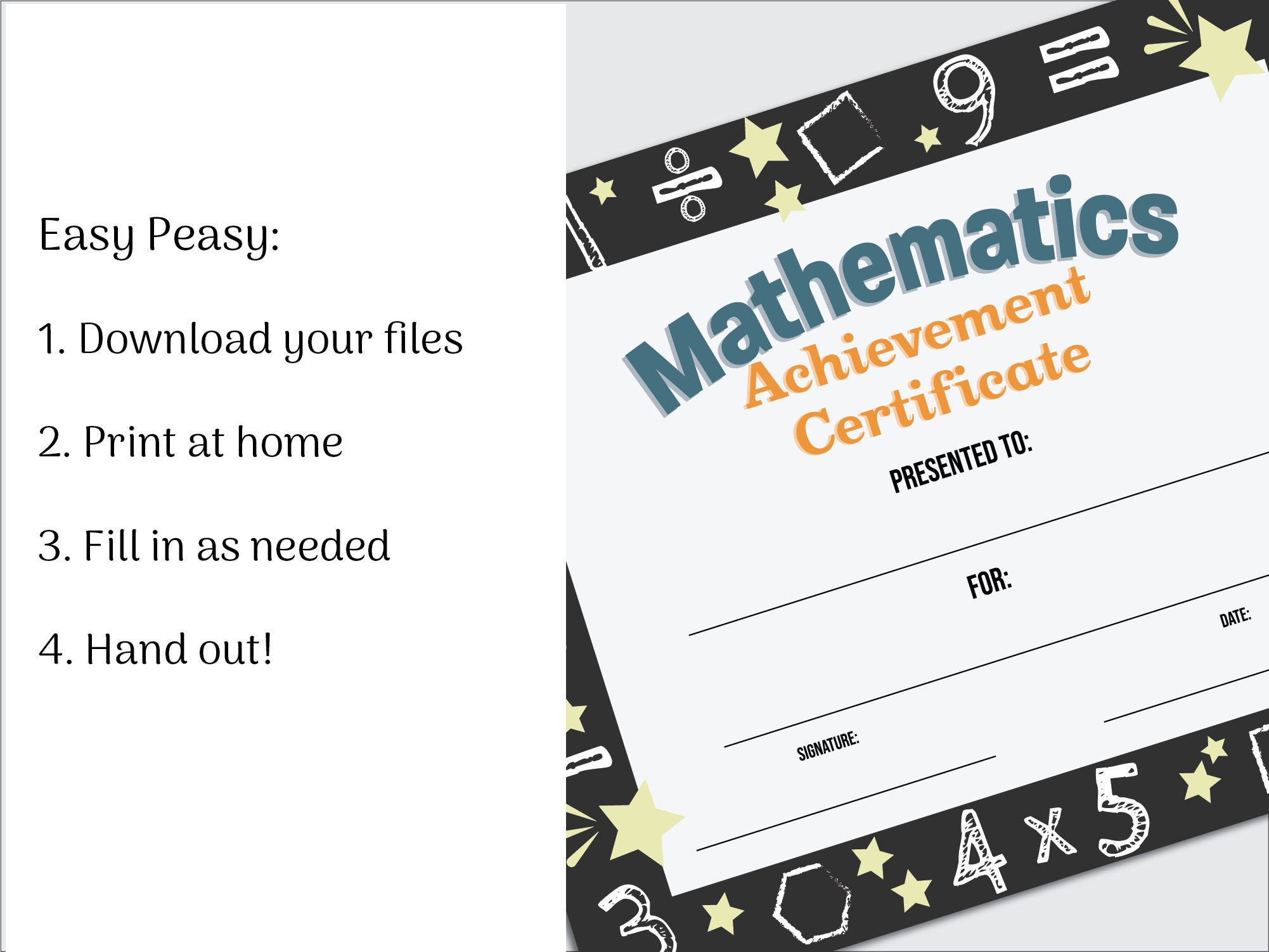 Math Certificate Award of Recognition Template, Editable PDF Digital ...