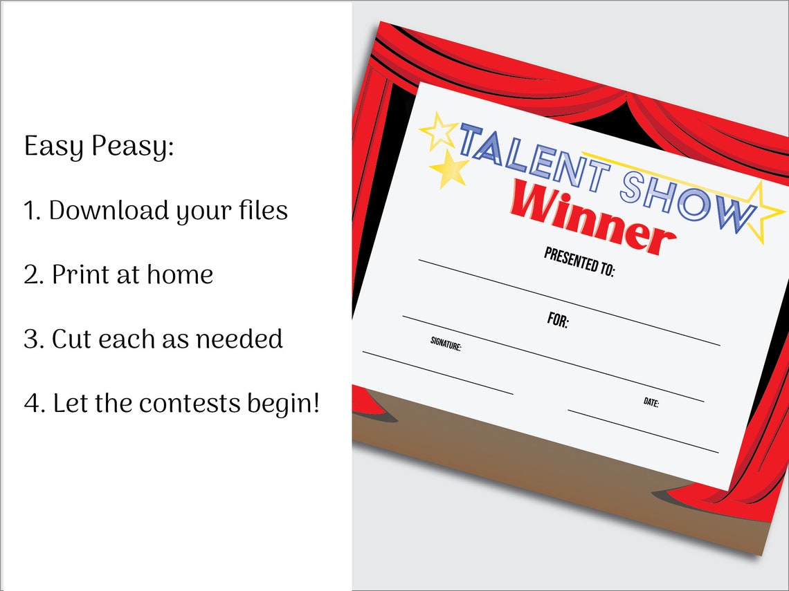 Talent Show Award Certificates and Entry Form for Contest, Talent ...