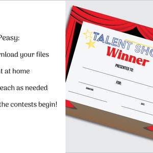 Talent Show Award Certificates and Entry Form for Contest, Talent ...