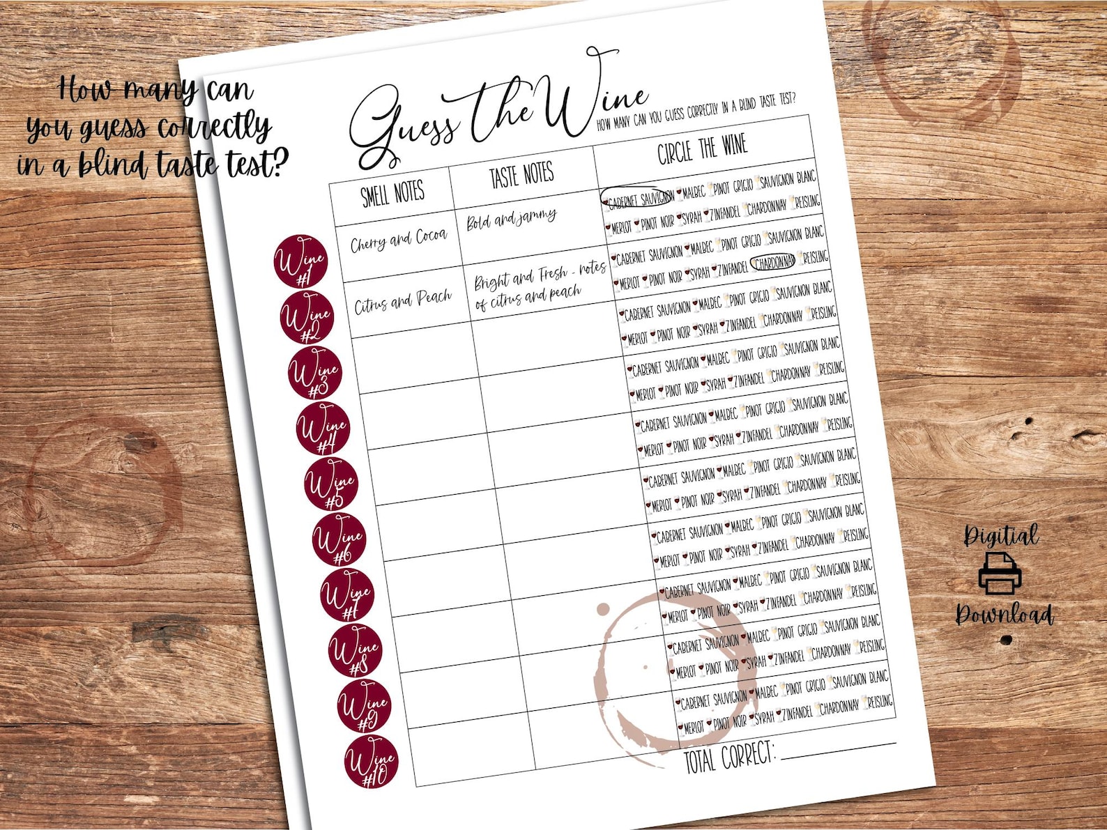 Wine Tasting Party Kit Printable, Blind Taste Test Game, Wine Tasting ...