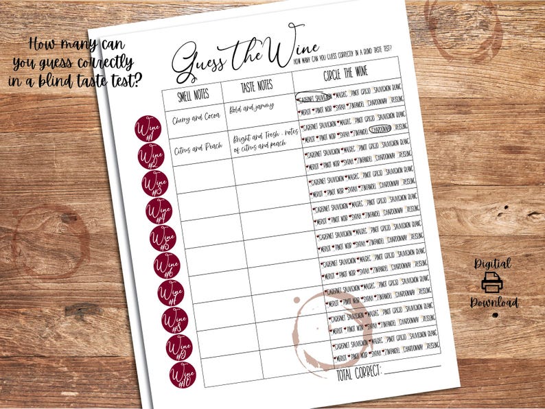 Wine Tasting Party Kit Printable, Blind Taste Test Game, Wine Tasting ...