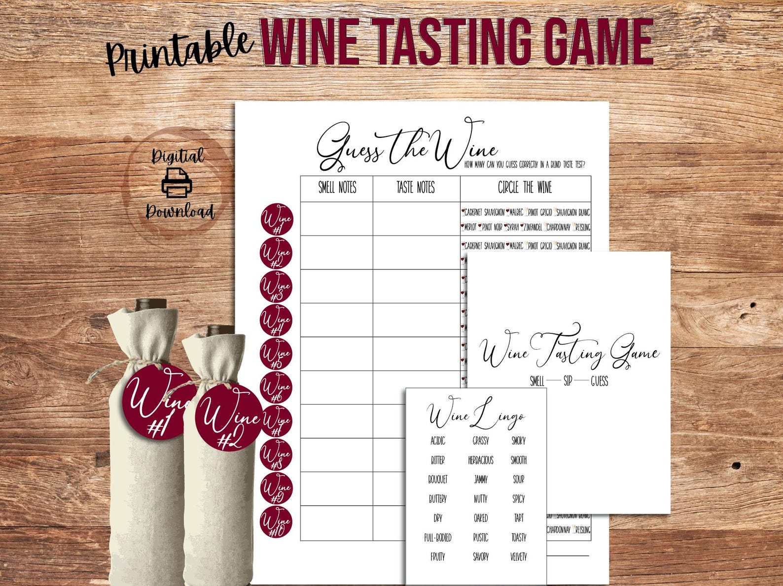 Wine Tasting Party Kit Printable, Blind Taste Test Game, Wine Tasting ...
