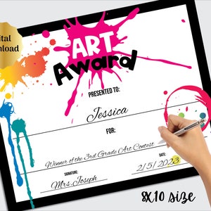 Art Award Certificate Printable, Art Class or Student Art Exhibit ...