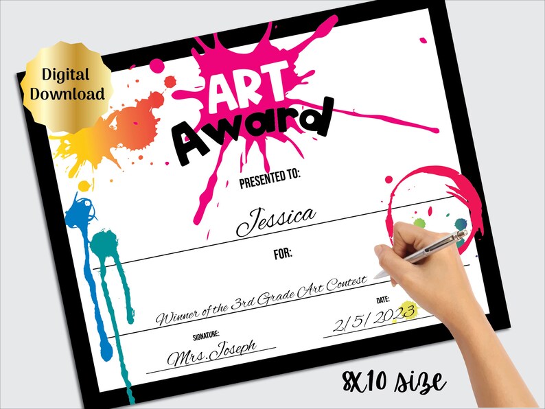 Art Award Certificate Printable, Art Class or Student Art Exhibit ...