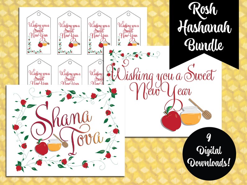 Printable Rosh Hashanah Bundle, Decorations, Holiday Cards and Gift ...