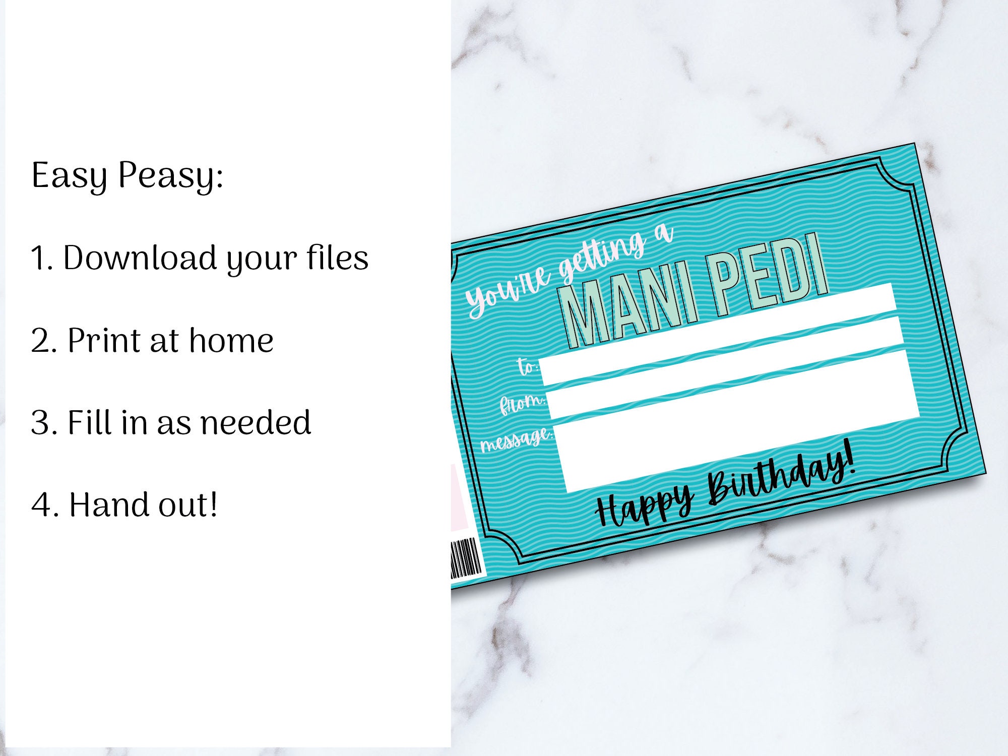 Mani Pedi Birthday Gift Certificate Voucher Printable, Nail Salon Gift ...