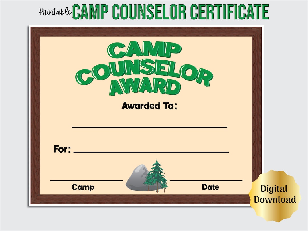 Camp Counselor Certificate, Counselor Award of Recognition, Most Likely ...