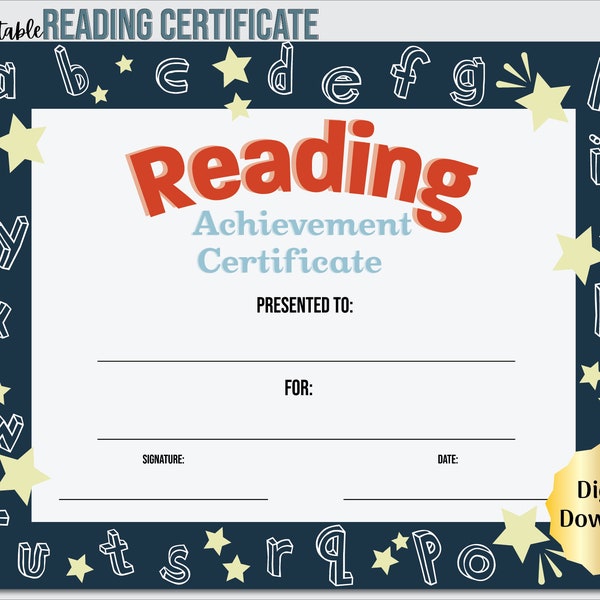 Editable Reading Award Certificate - Etsy