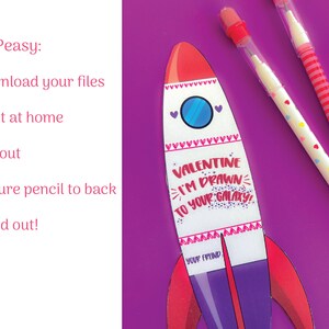 Pencil Rocket DIY Valentine Printable, Outer Space Valentine, Space ...