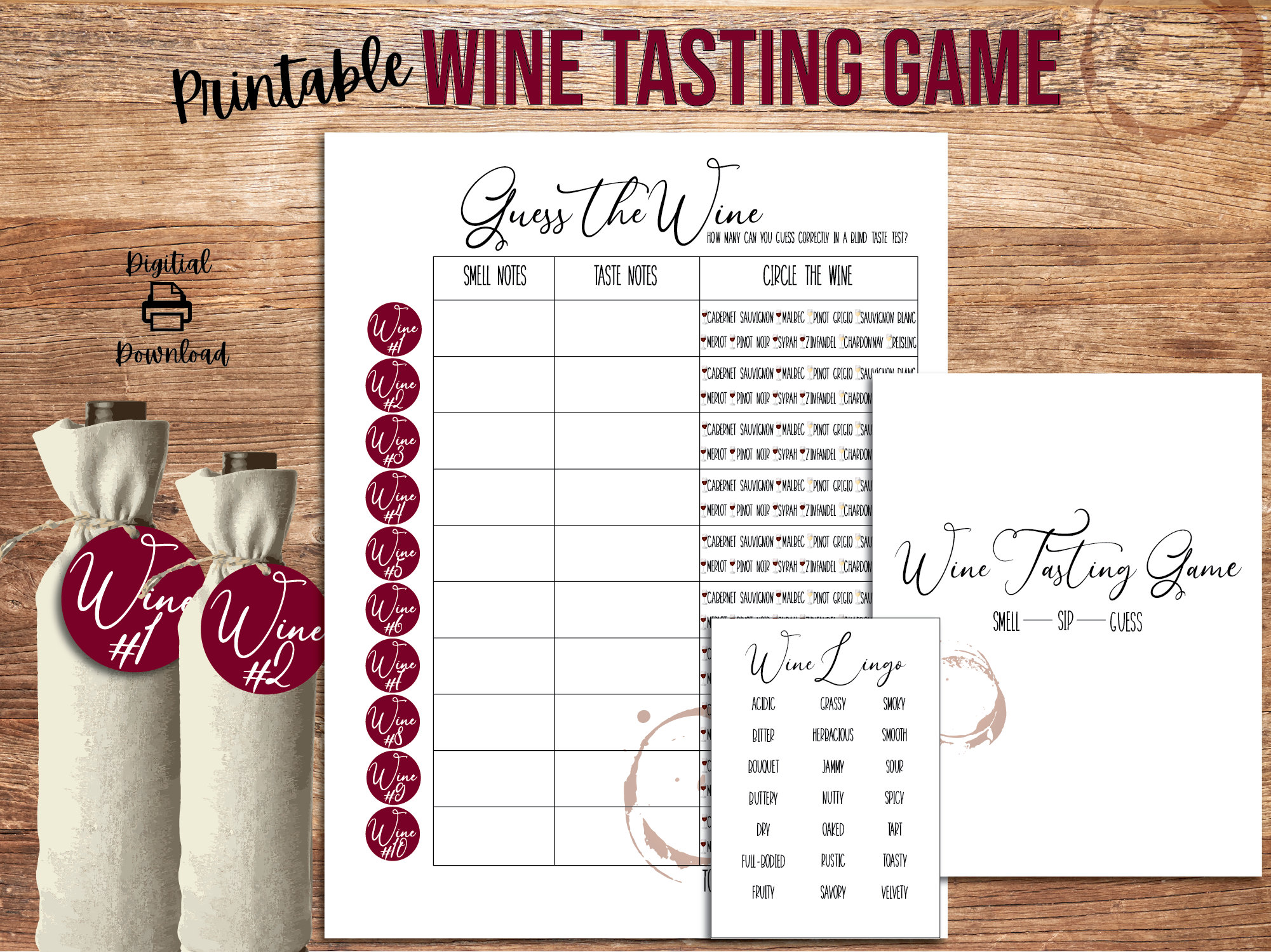 Wine Tasting Party Kit Printable, Blind Taste Test Game, Wine Tasting ...