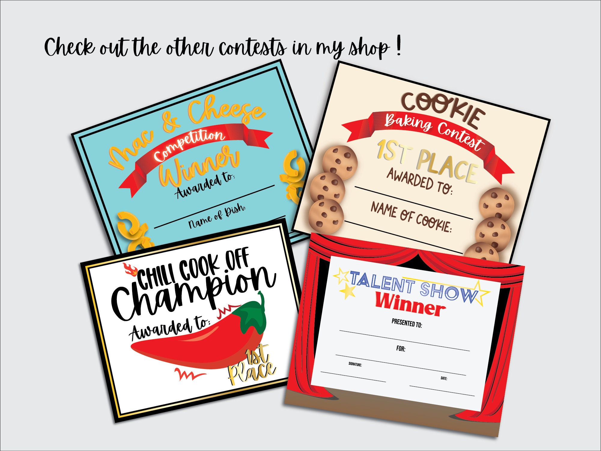 Pie Baking Contest Award Certificates, Voting Ballots & Table Cards for ...