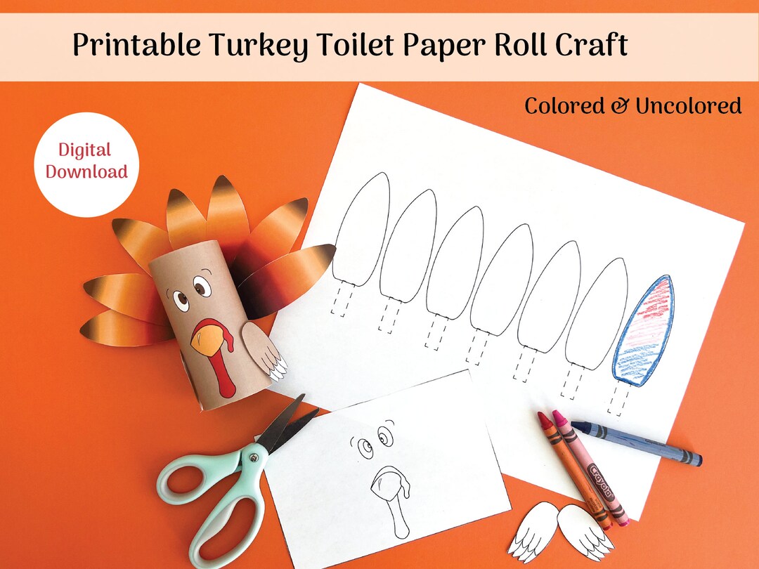 Craft Turkey Toilet Paper Roll Kid Activity for Thanksgiving, Digital ...