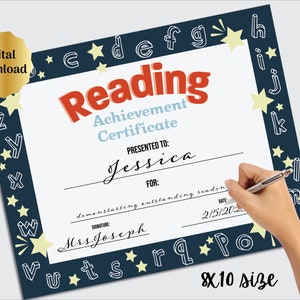 Reading Certificate Template, Award of Recognition, Editable PDF ...