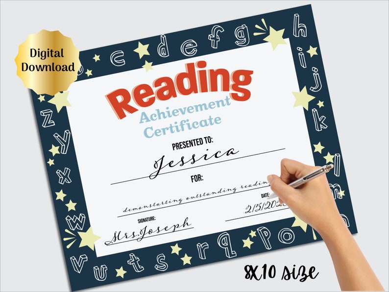 Reading Certificate, Award of Recognition, Editable PDF Digital ...