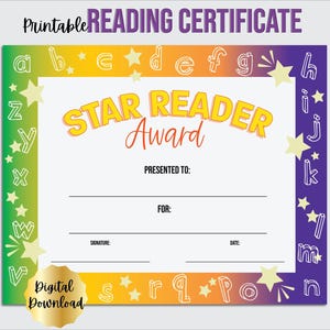 Star Reader Certificate Template, Reading Award of Recognition ...