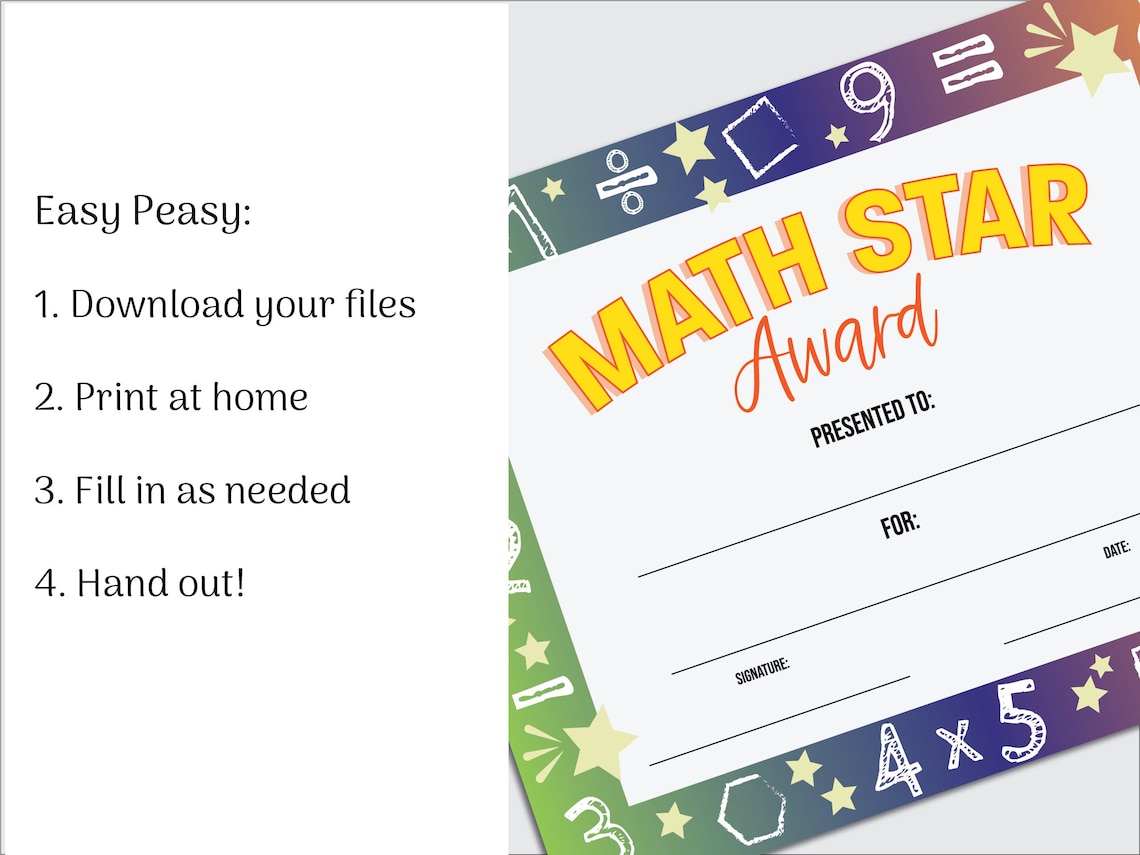 Math Star Certificate Template, Math Star Award of Recognition ...