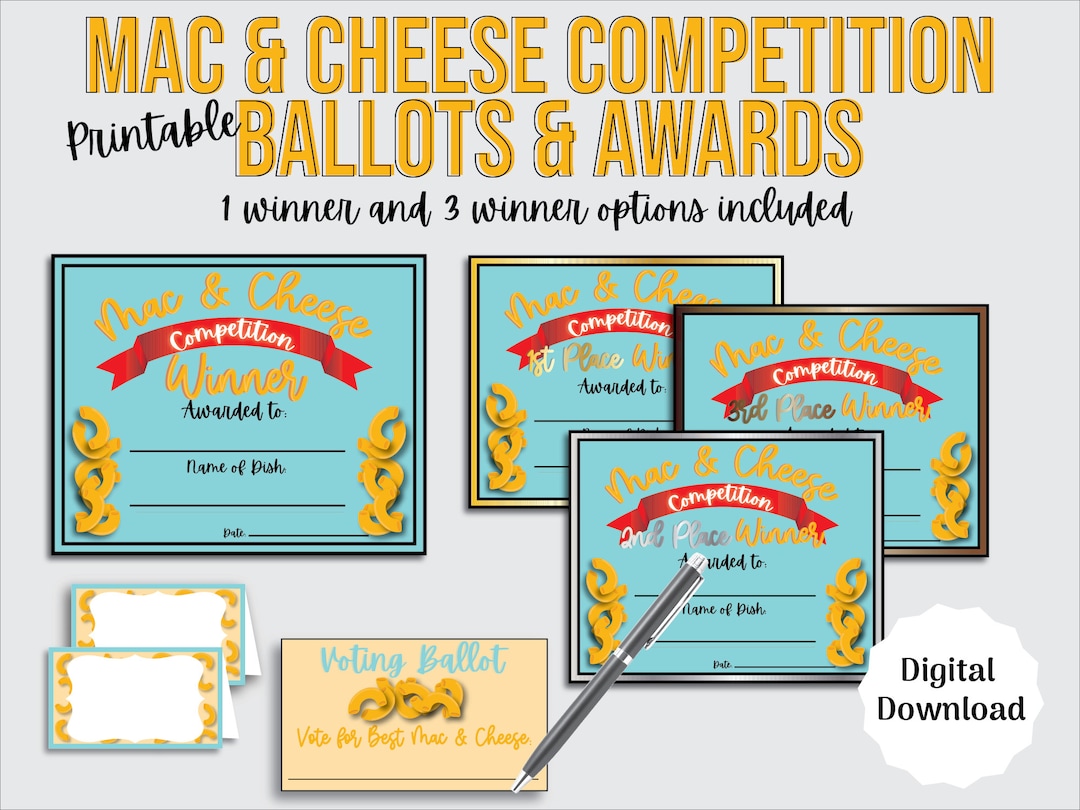 Printable Mac and Cheese Competition Voting Ballots and - Etsy
