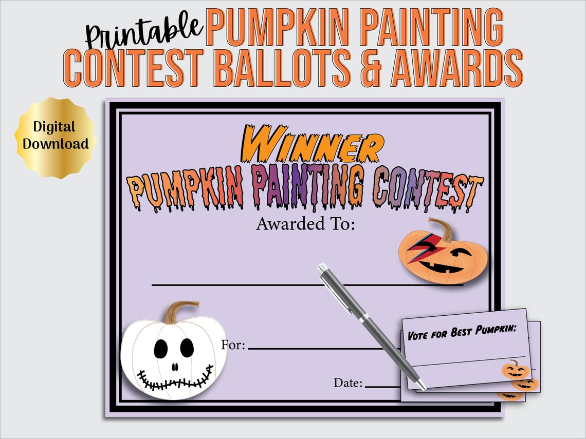 Pumpkin Painting Contest Voting Ballots and Award Winner Certificate ...