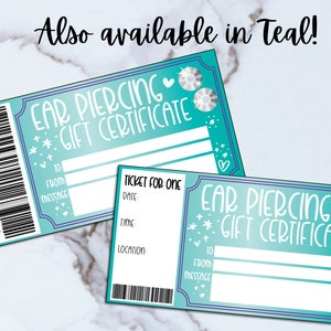 Ear Piercing Gift Certificate Voucher Printable, Ears Pierced Gift ...