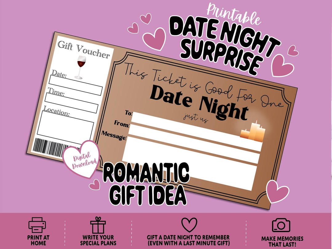 Date Night Gift Certificate – Printable Romantic Voucher for Couples ...