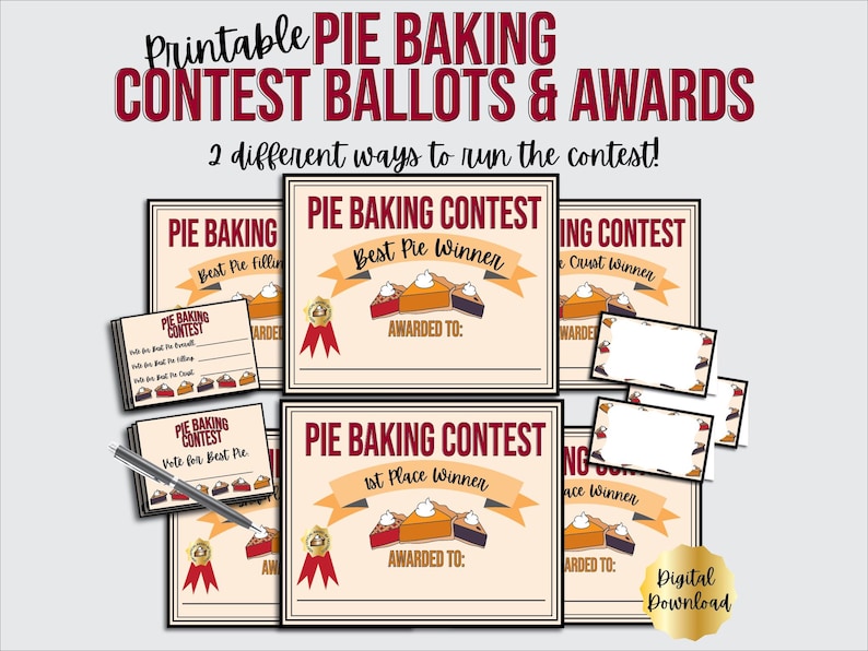 Pie Baking Contest Award Certificates, Voting Ballots & Table Cards for ...