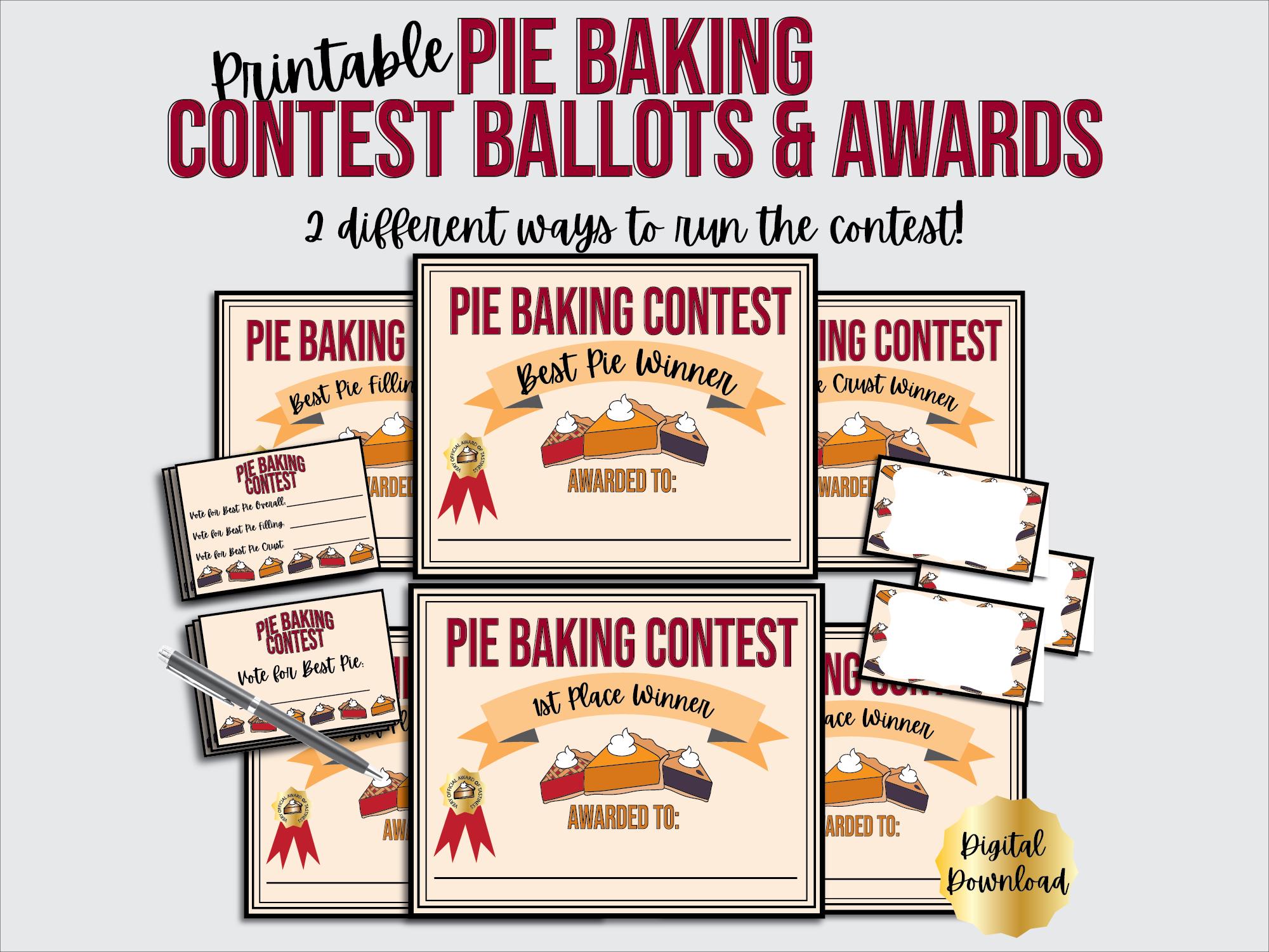 Pie Baking Contest Award Certificates, Voting Ballots & Table Cards for ...