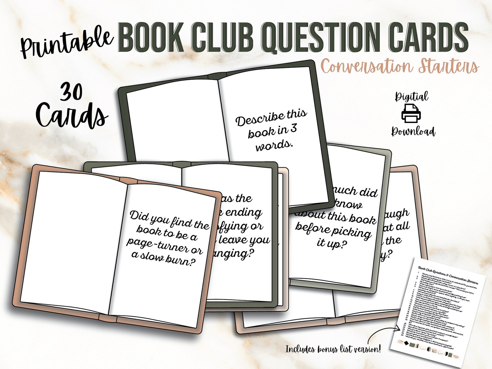 Book Club Question Cards Printable, Book Club Conversation Starters ...