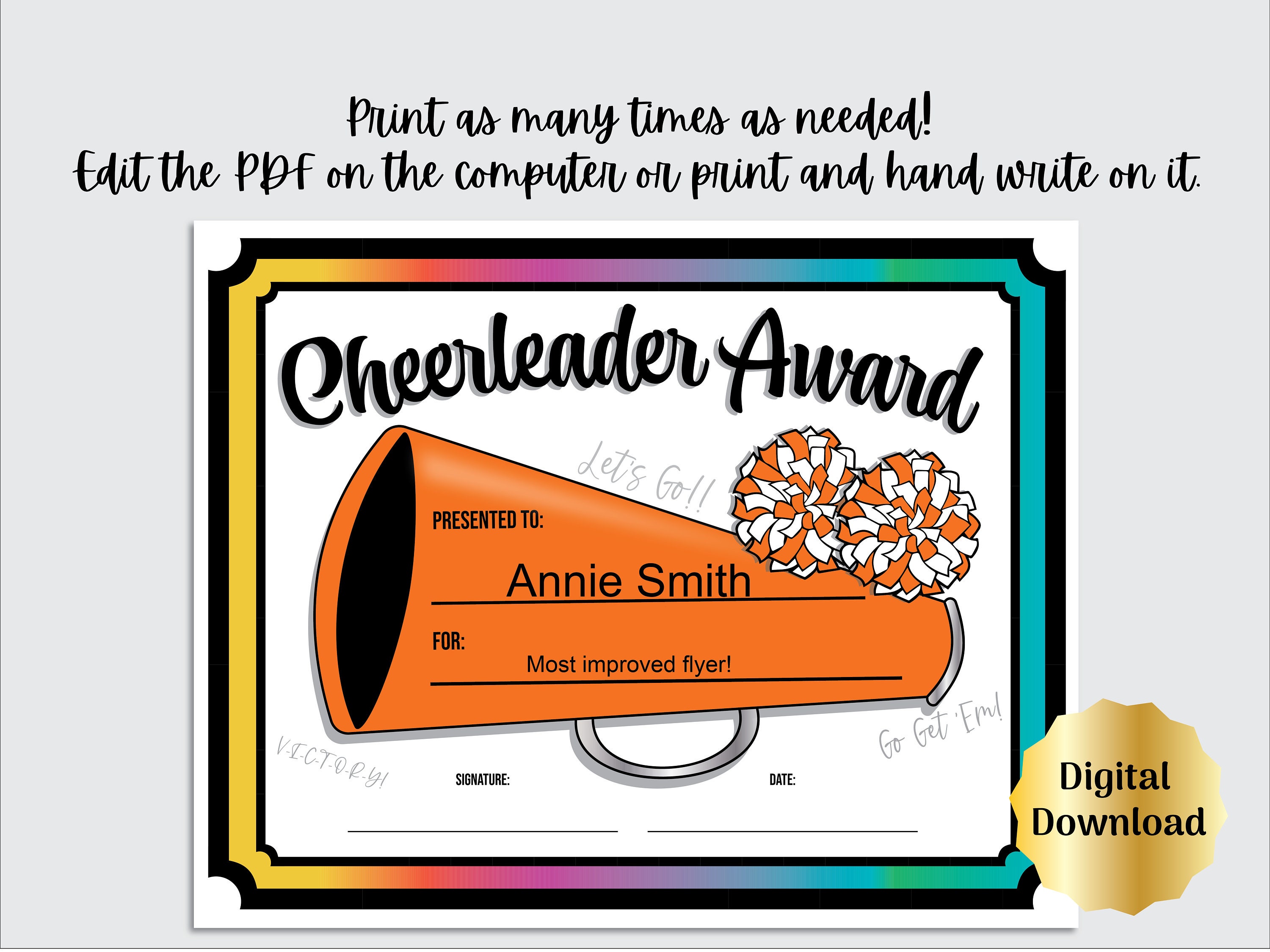 Cheerleading Award Certificate Template for Cheer Team Award of ...