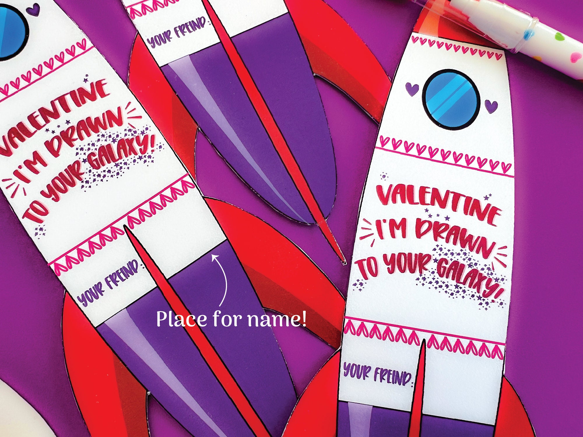 Pencil Rocket DIY Valentine Printable, Outer Space Valentine, Space ...