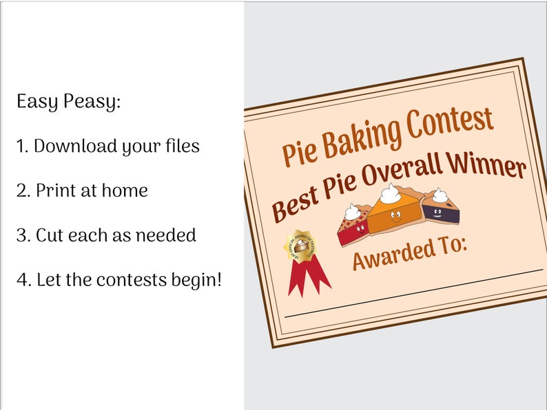 Pie Contest Ballots and Award Certificates Printable, and Table Cards ...