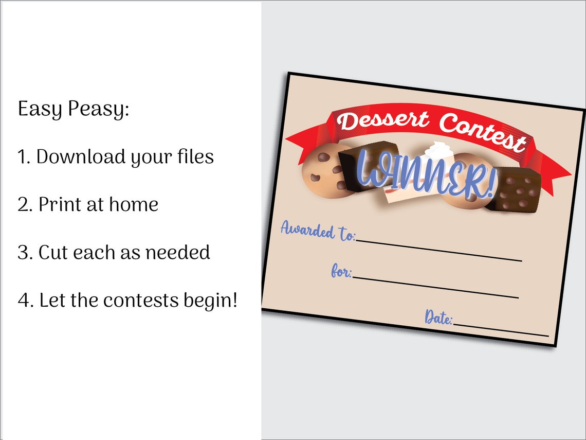Dessert Contest Voting Ballots and Awards, Bake off Winner Certificates ...