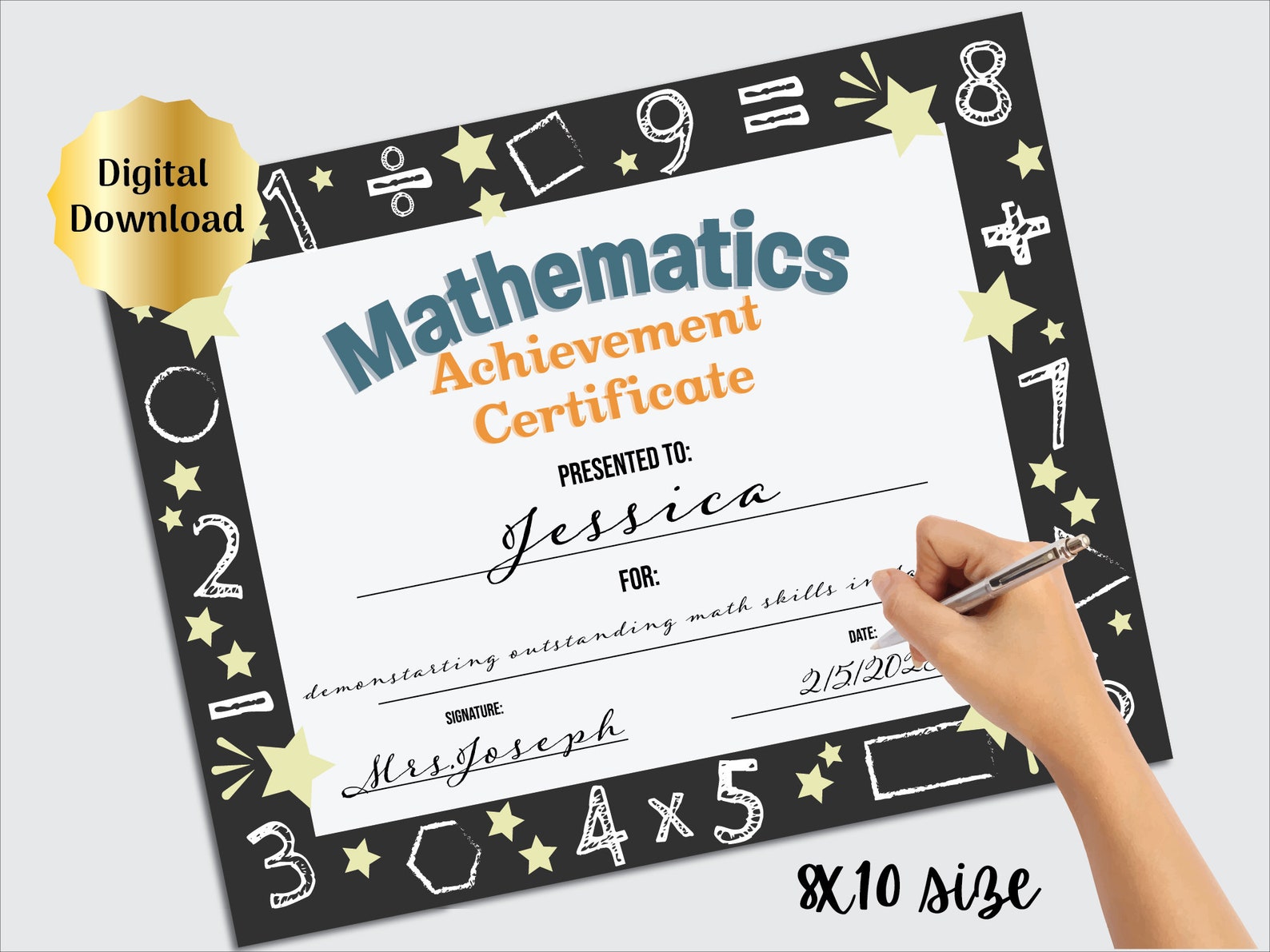 Math Certificate Award of Recognition Template, Editable PDF Digital ...