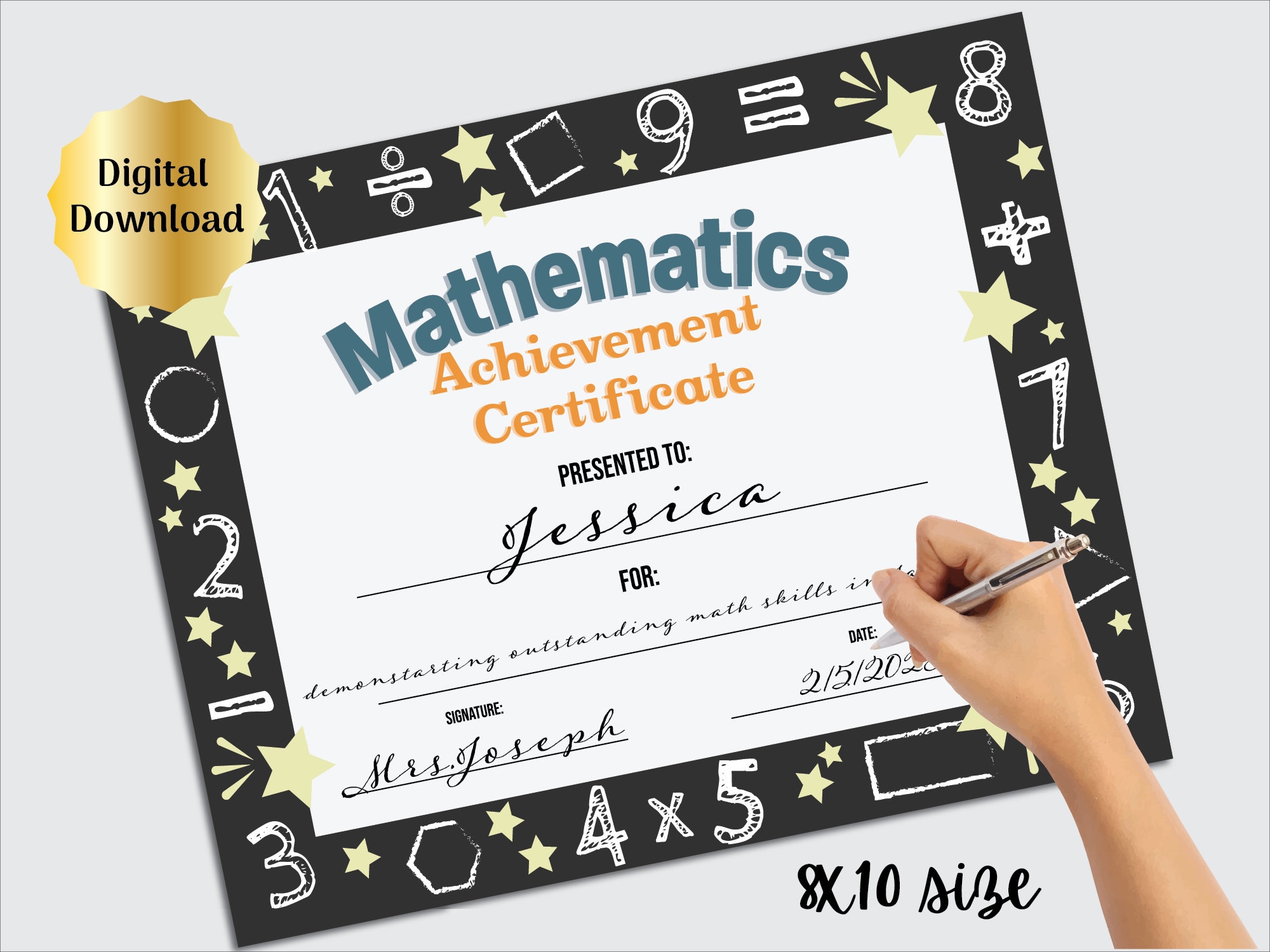 Math Certificate Award of Recognition Template, Editable PDF Digital ...