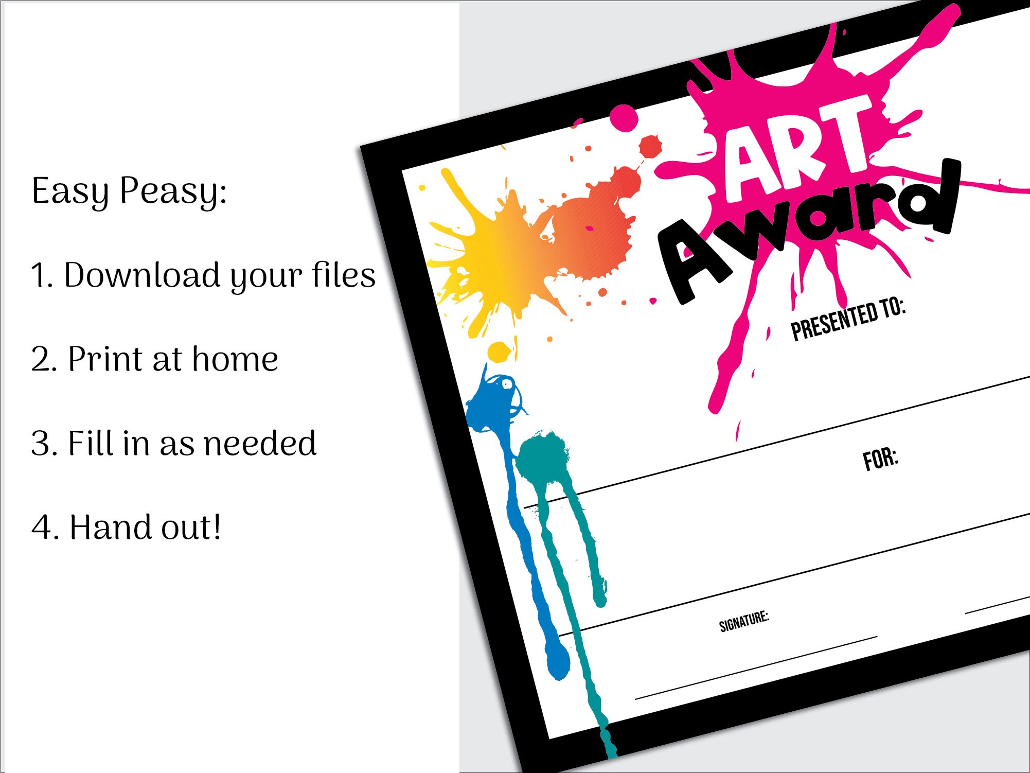 Art Award Certificate Printable, Art Class or Student Art Exhibit ...
