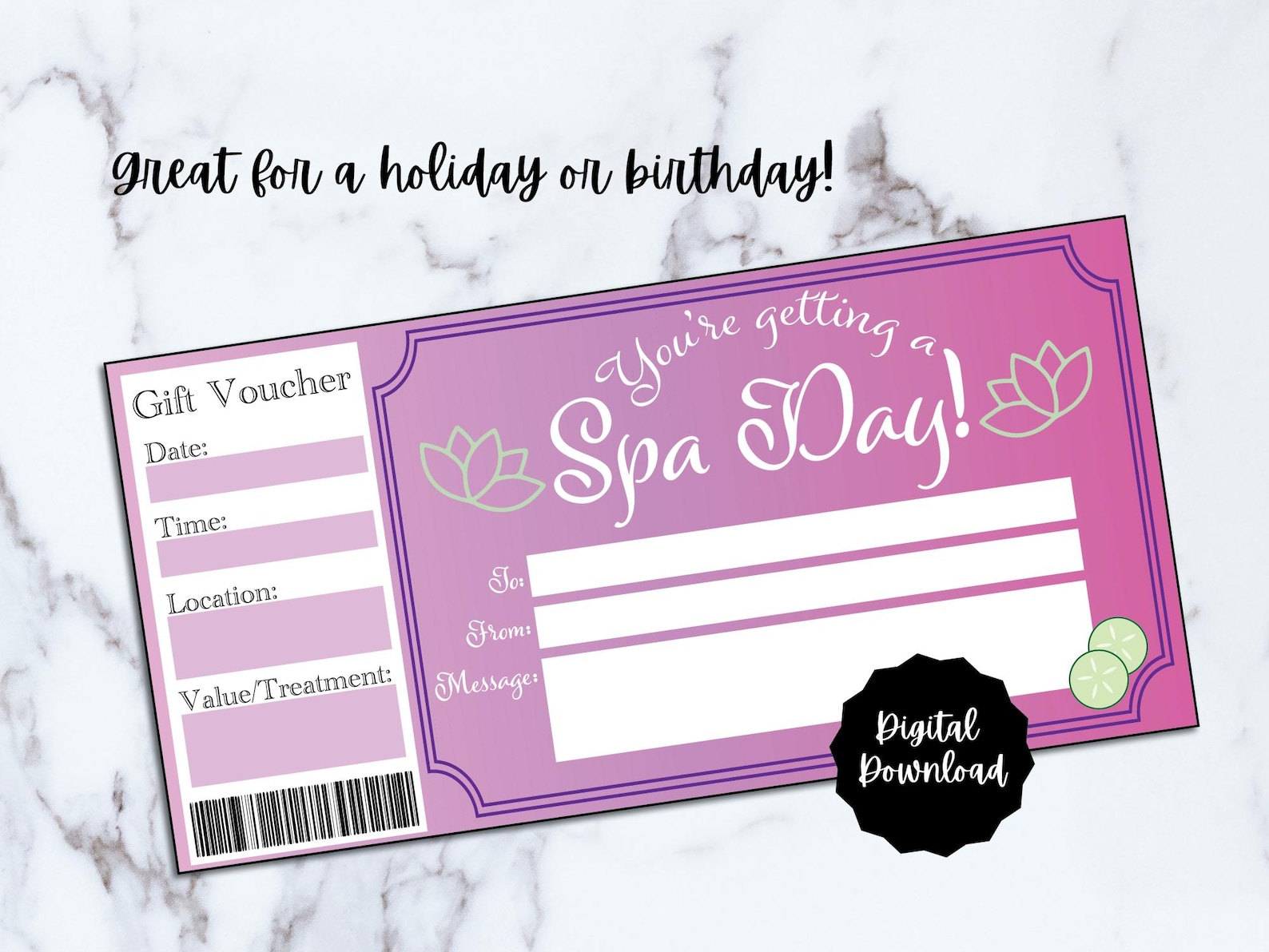 Spa Day Gift Certificate Voucher Printable, Spa Day Gift Certificate ...