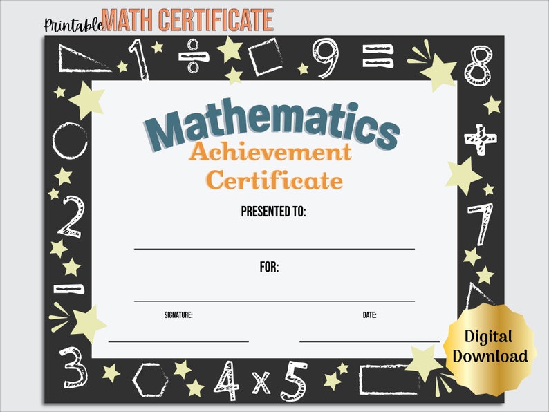 Math Certificate Award of Recognition, Editable PDF Digital Download ...