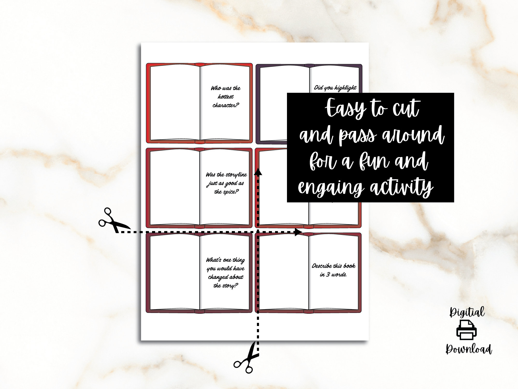 Romance Book Club Question Cards Printable, Romantasy Book Club ...