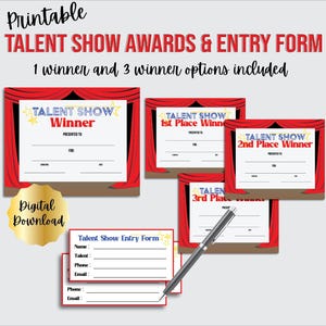 Talent Show Award Certificates and Entry Form for Contest, Talent ...