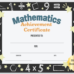 Math Certificate Award of Recognition Template, Editable PDF Digital ...
