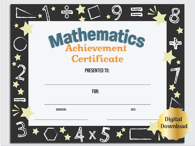 Math Certificate Award of Recognition Template, Editable PDF Digital ...