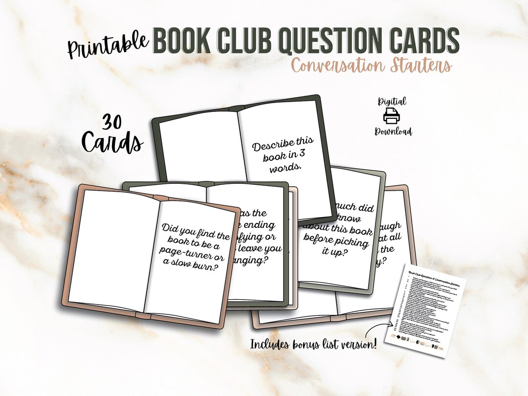 Book Club Question Cards Printable, Book Club Conversation Starters ...