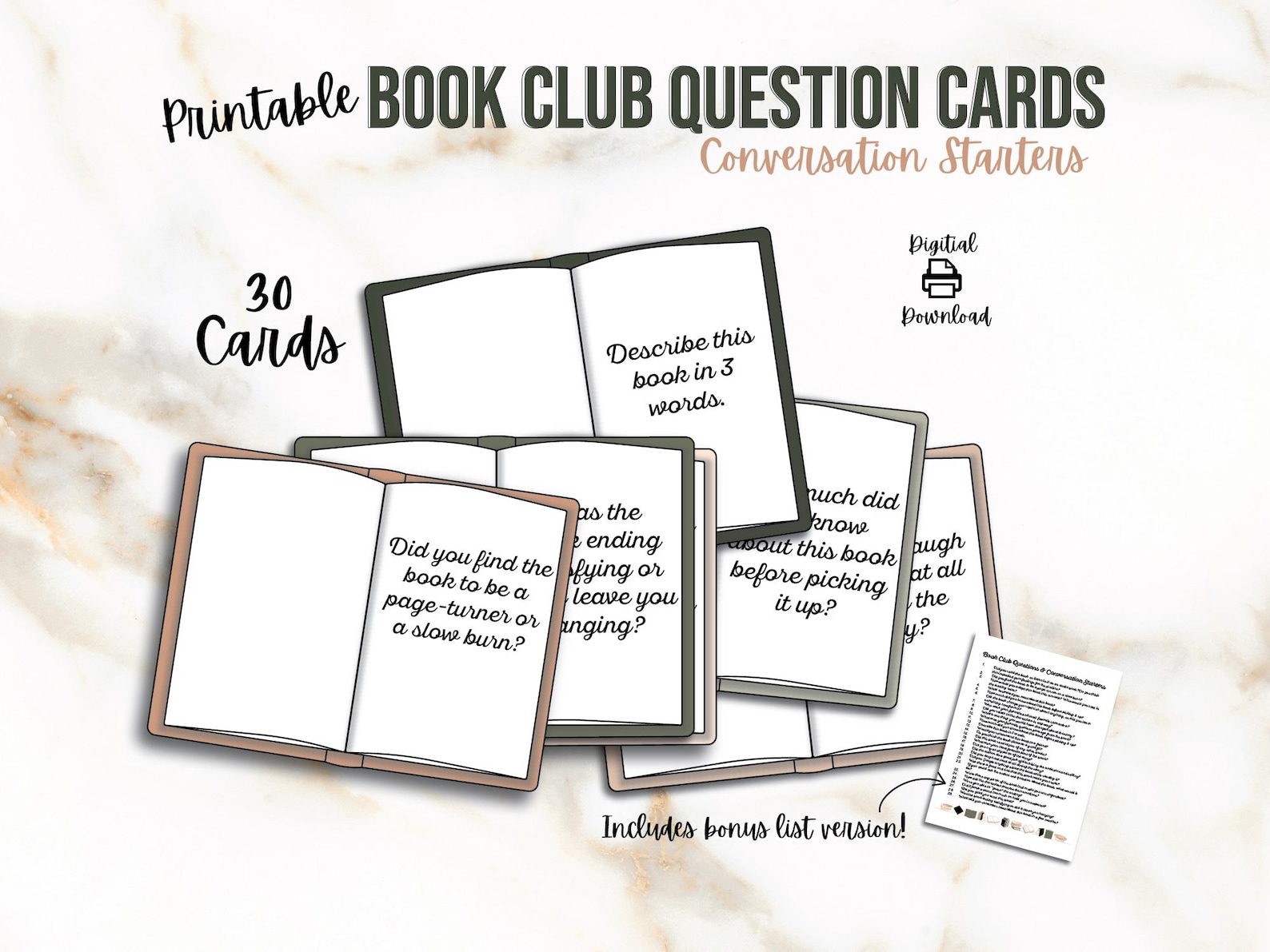 Book Club Question Cards Printable, Book Club Conversation Starters ...