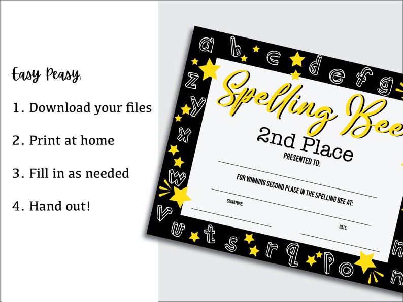 Spelling Bee Certificate Printable Template, Spelling Bee Competition ...