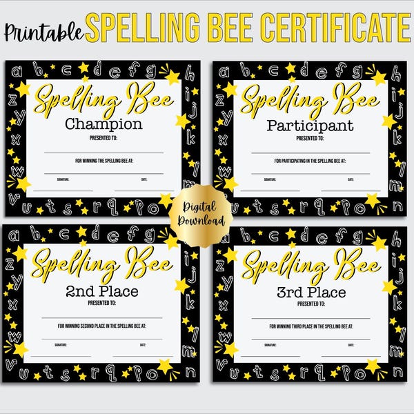 Spelling bee certificate template - Etsy México