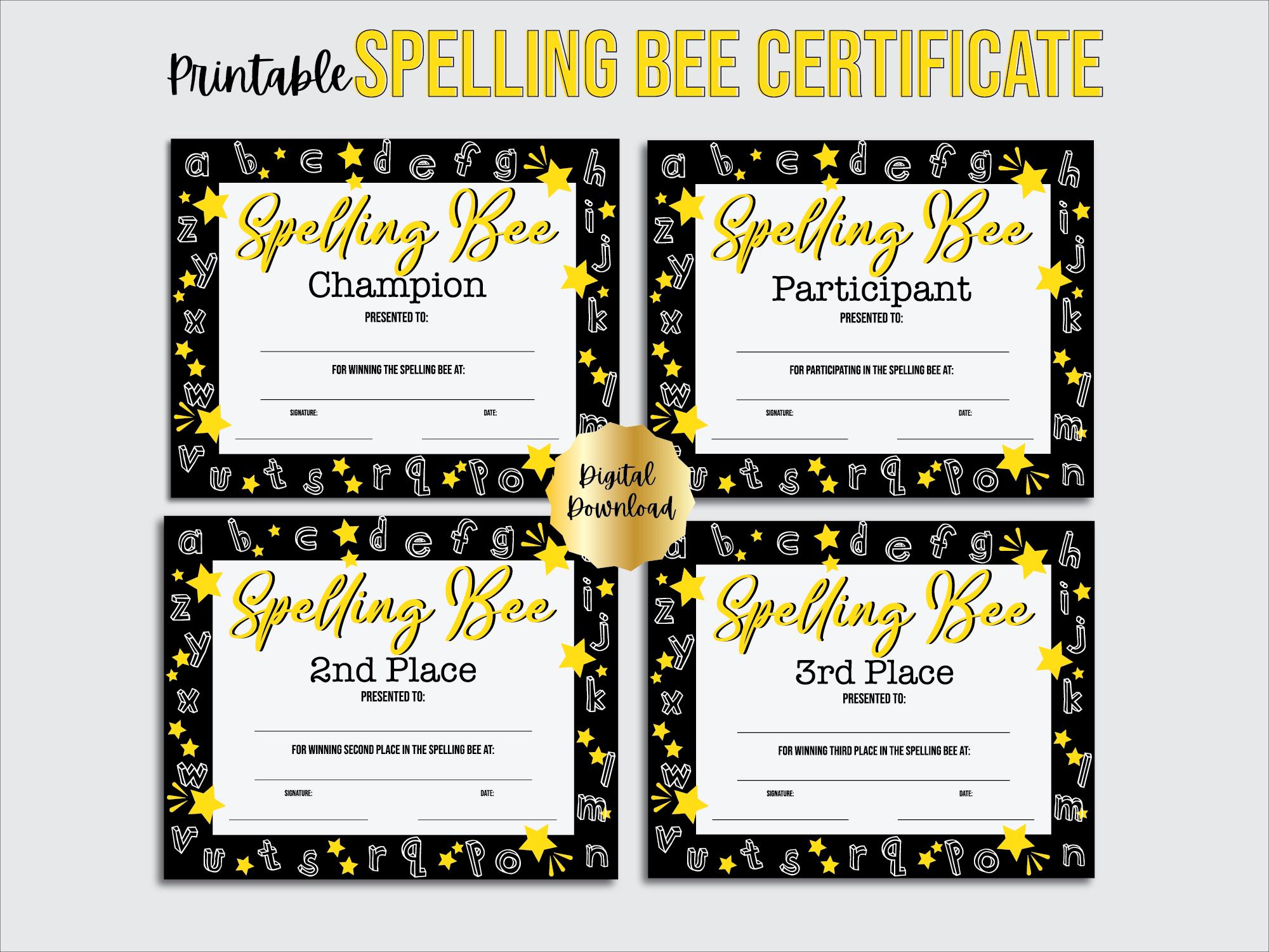 Printable Spelling Certificates Spelling Bee Certificate Template